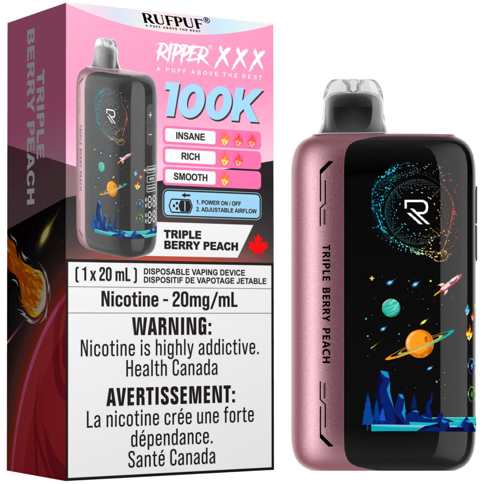 RUFPUF RIPPER XXX 100K Disposable Vape - Triple Berry Peach – Cloud ...